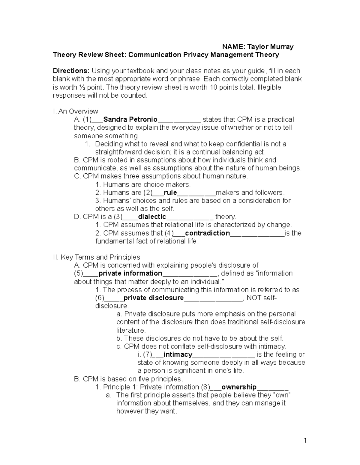 Communication privacy management theory - NAME: Taylor Murray Theory ...