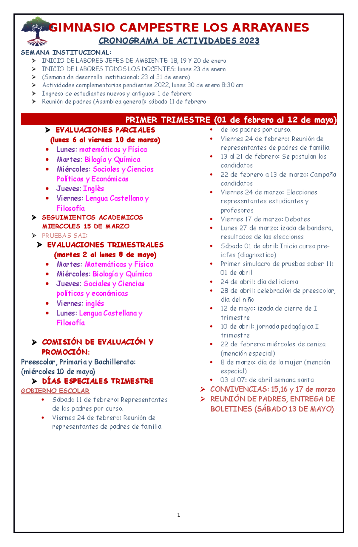 Cronograma+DE+ Actividades+A%C3%91O+2023+-+GCA 2 - GIMNASIO CAMPESTRE ...