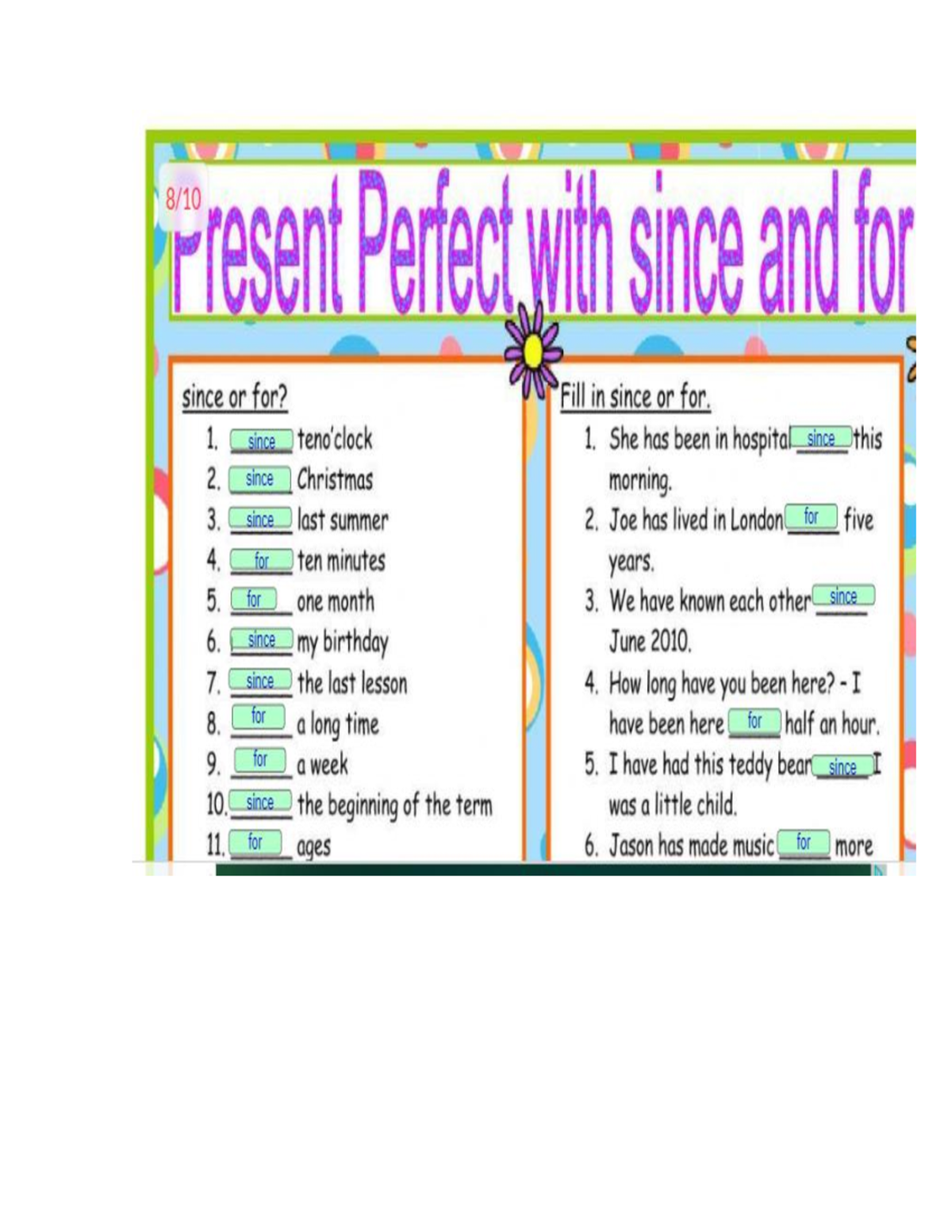 UNIT 7 Present Perfect WITH FOR AND Since - Inglés remedial V - Studocu
