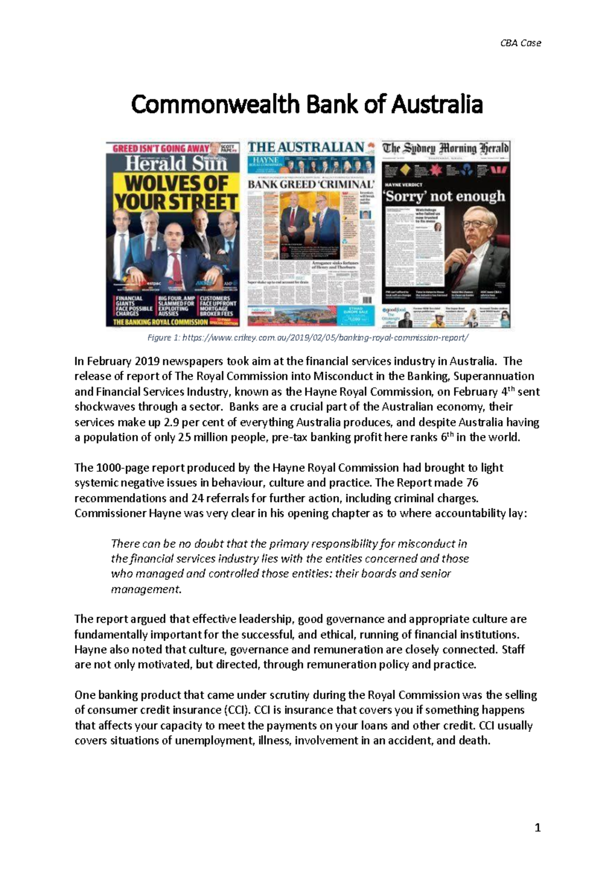 CBA Case - final - Case study - Commonwealth Bank of Australia Figure 1 ...