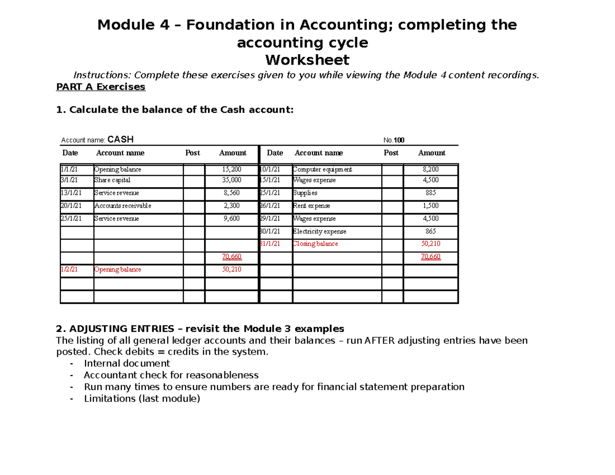 Module 4 worksheet s2 2022 - Module 4 – Foundation in Accounting ...
