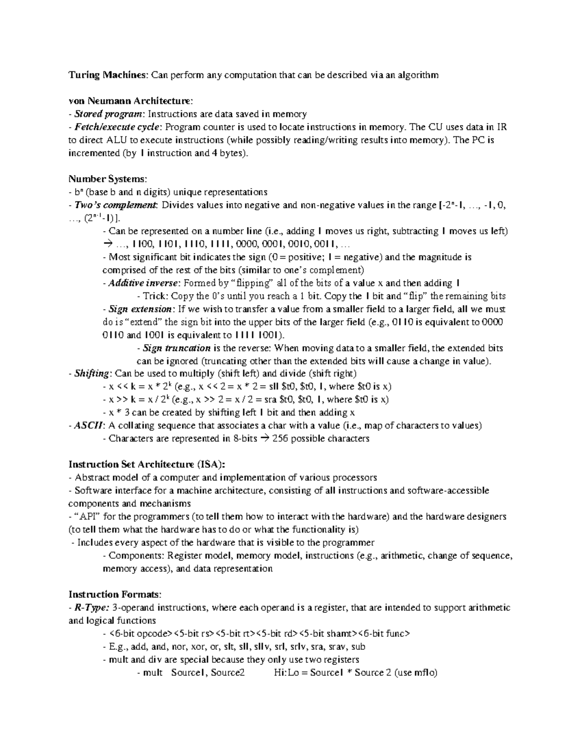 Exam 1 Review - Turing Machines: Can perform any computation that can ...