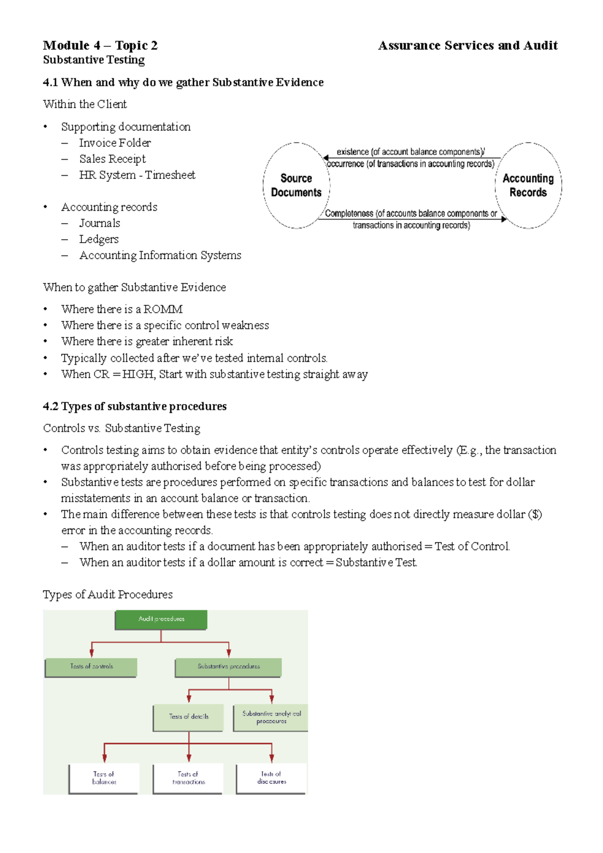 ASA - Module 4 - Topic 2 - Substantive Testing 4 When and why do we ...
