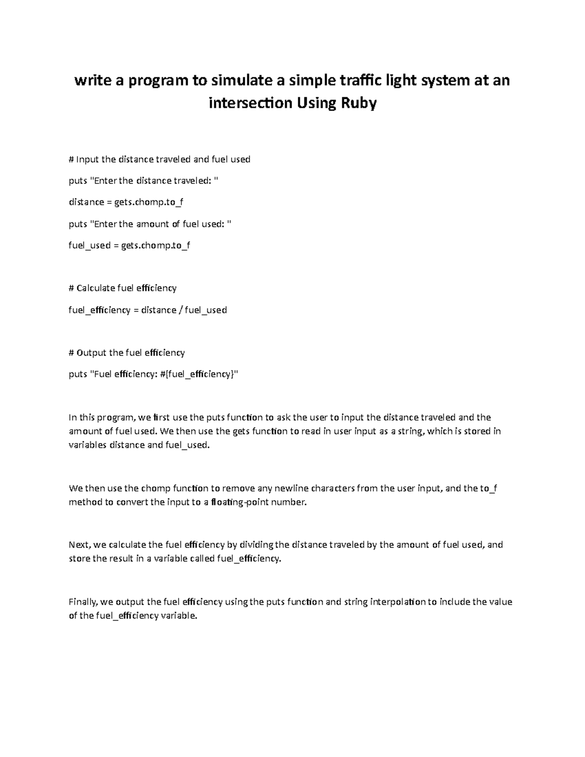 Using Ruby Write A Program To Simulate A Simple Traffic Light System 7581