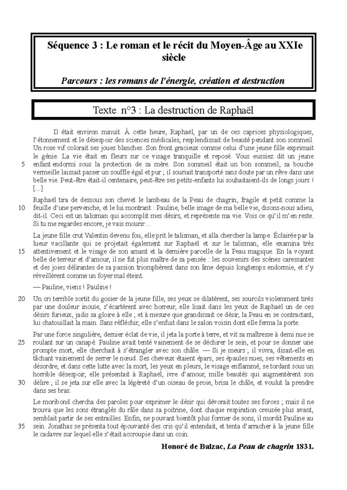 La destruction de Raphaël texte - Séquence 3 : Le roman et le récit du Moyen-Âge au XXIe siècle ...