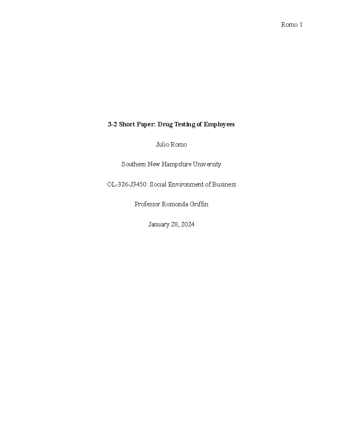 3-2 Short Paper Drug Testing of Employees - This paper aims to explore ...