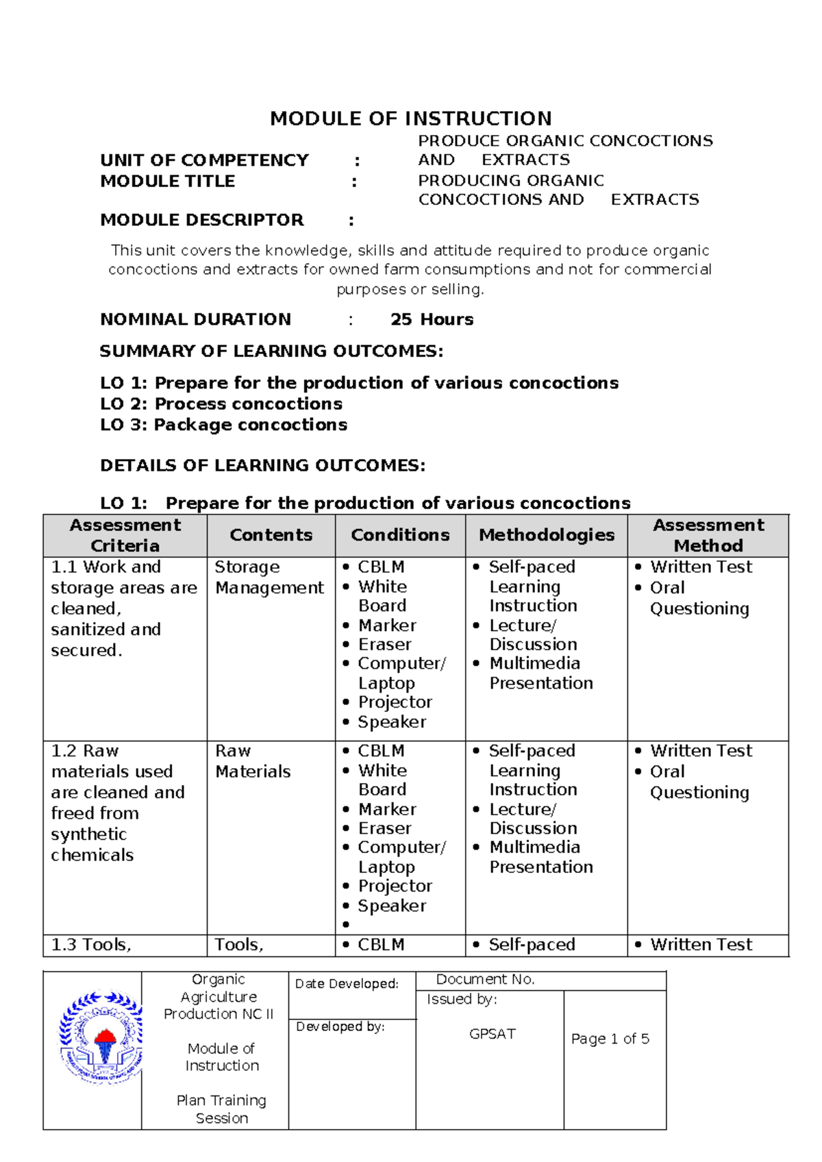 Module OF Instruction - competency based - MODULE OF INSTRUCTION UNIT ...