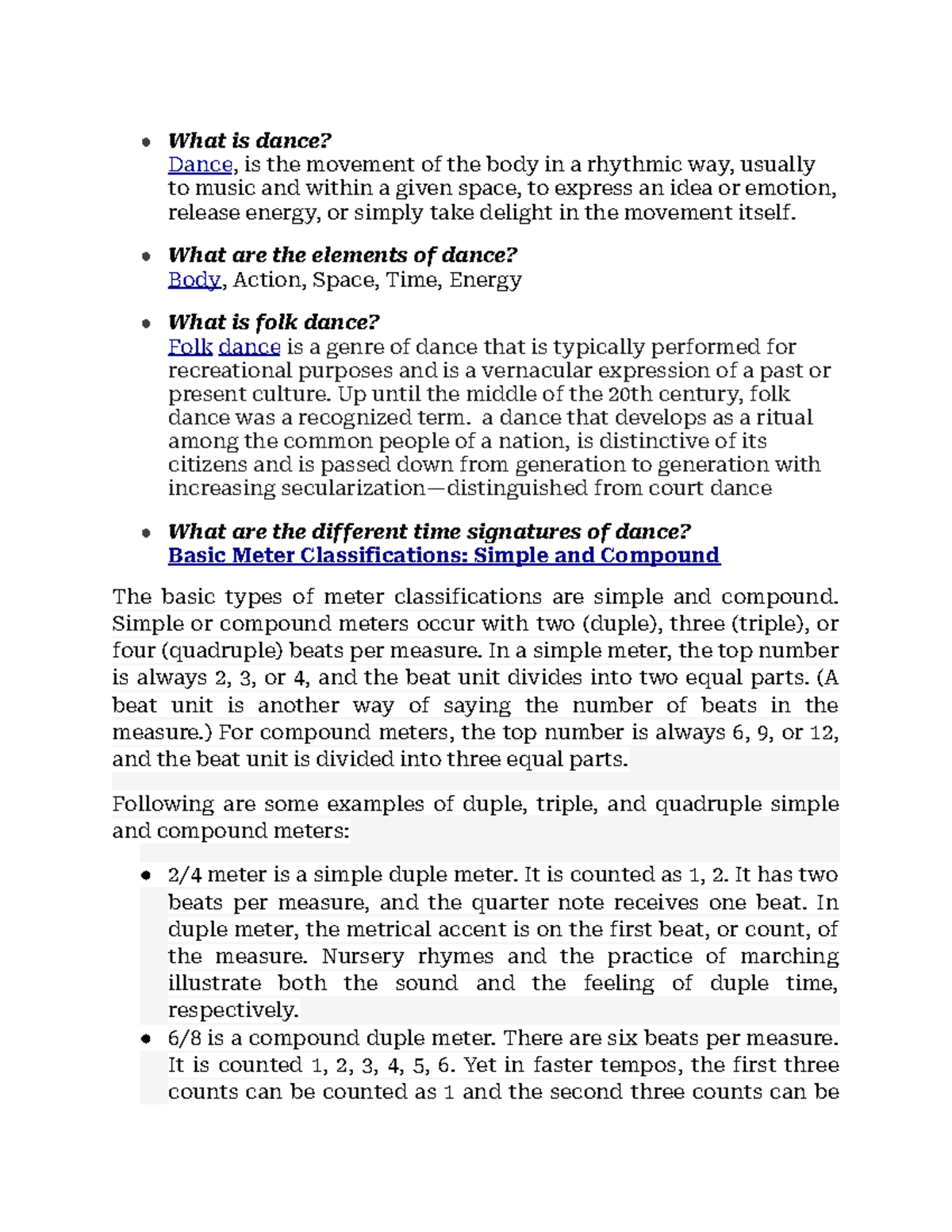 Intro to dance - What is dance? Dance, is the movement of the body in a ...