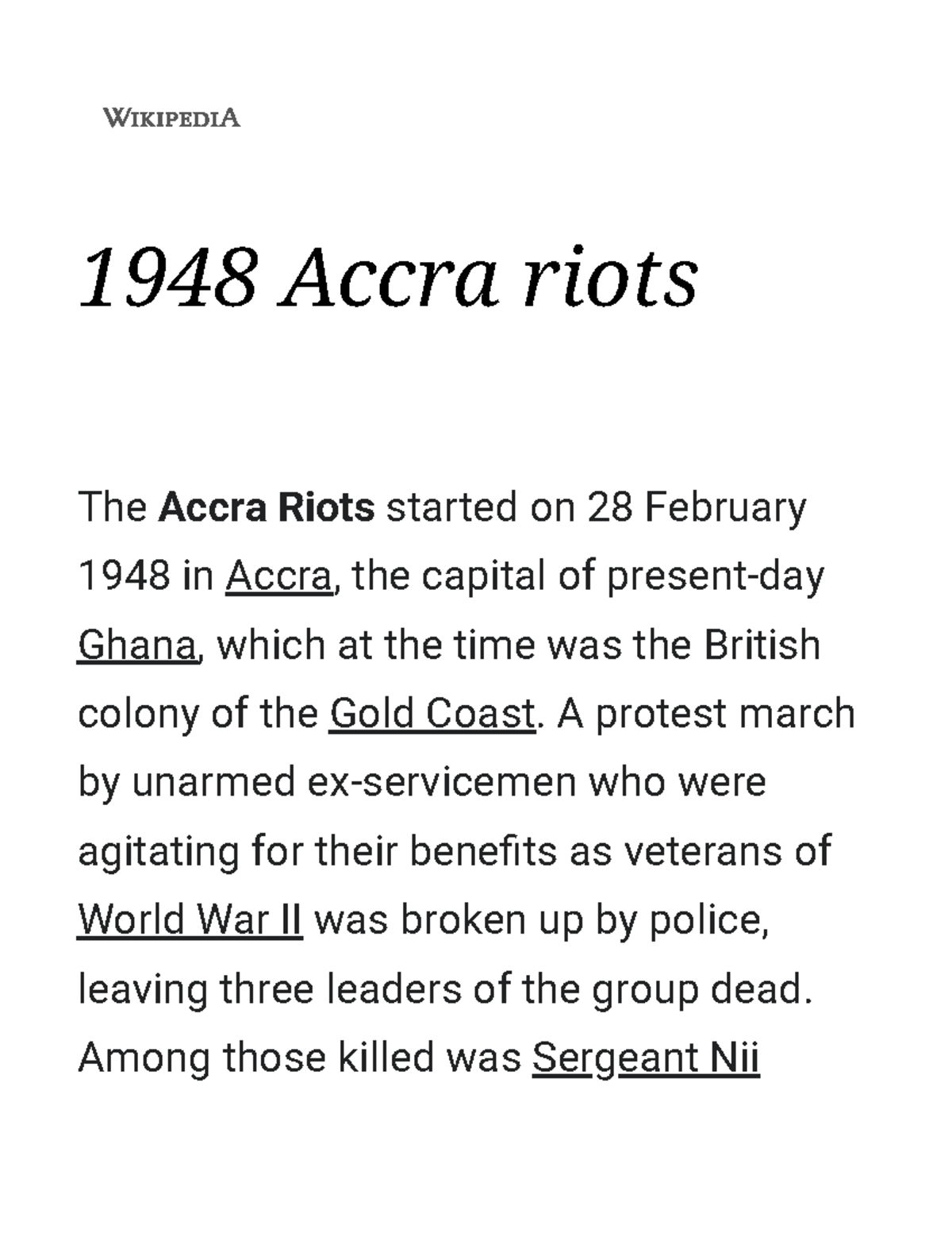 1948 Accra riots - Wikipedia - 1948 Accra riots The Accra Riots started ...