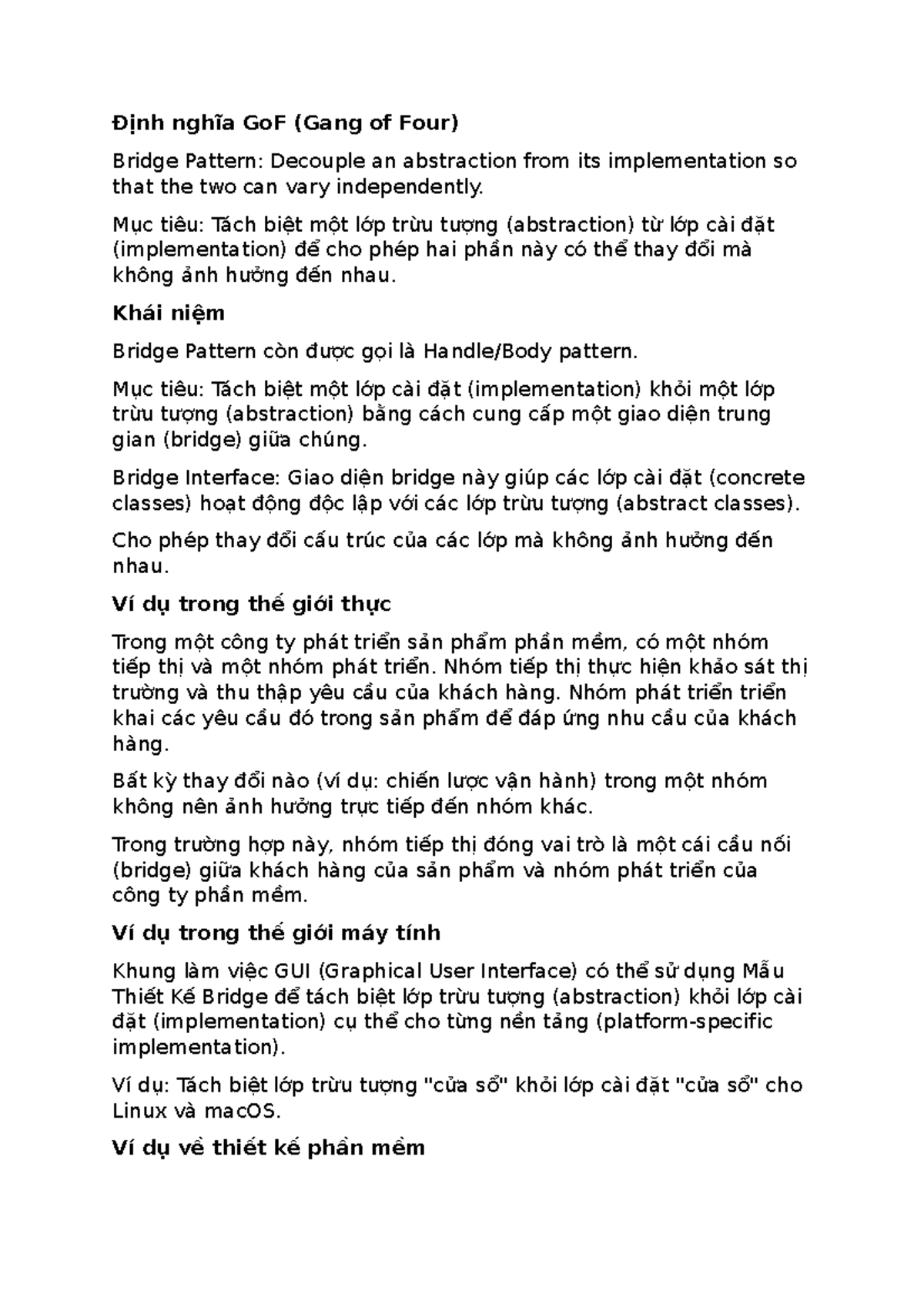 Bridge Pattern - Định nghĩa GoF (Gang of Four) Bridge Pattern: Decouple an abstraction from its ...