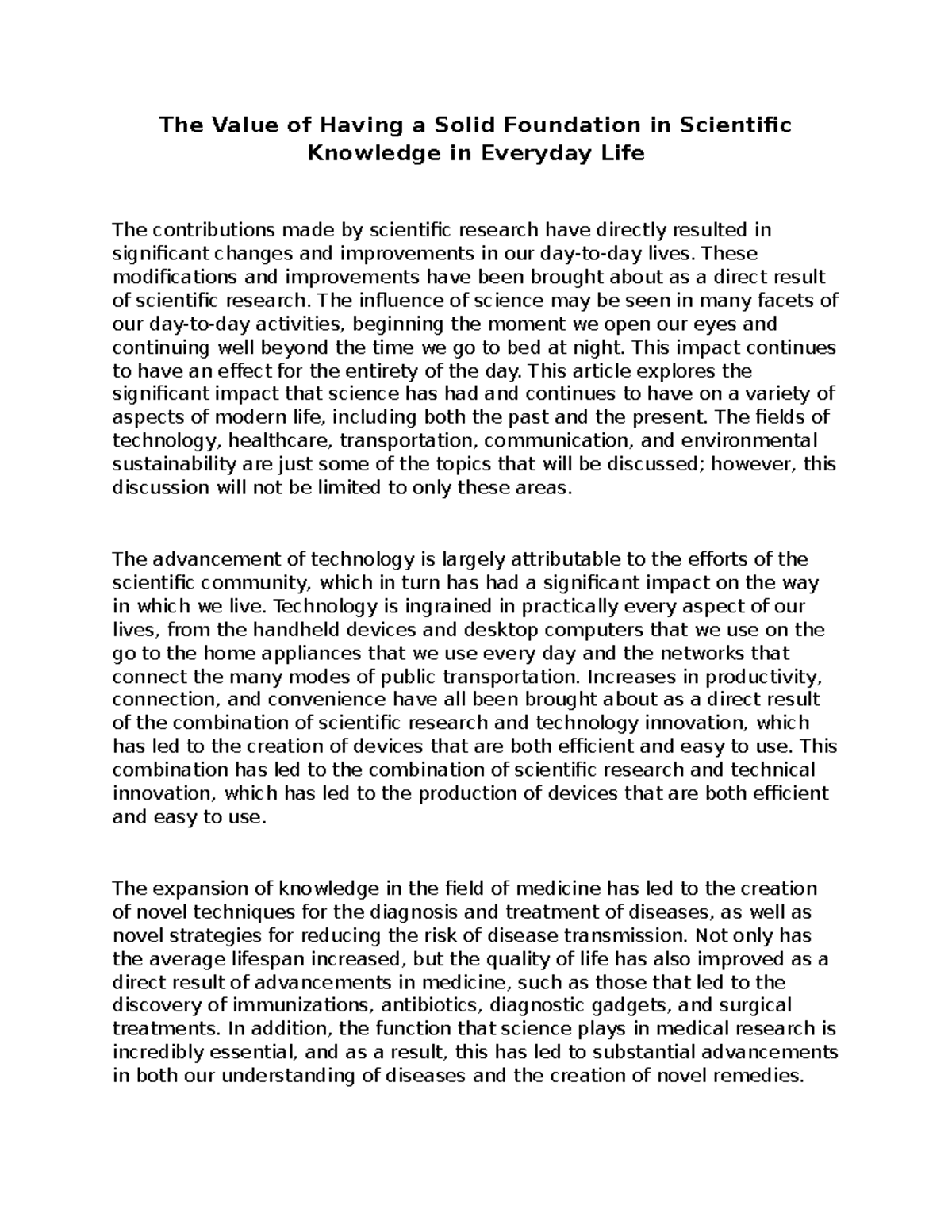 The Value of Having a Solid Foundation in Scientific Knowledge in ...