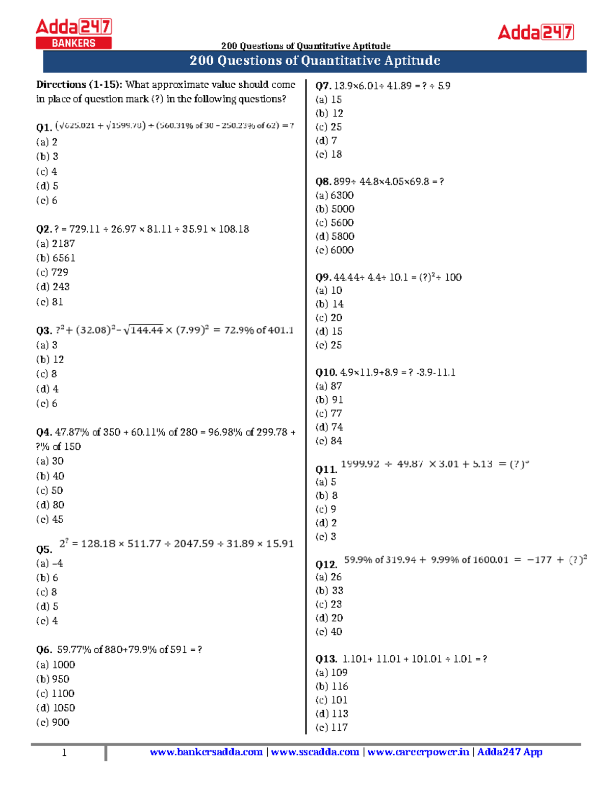 200 Questions of Quantitative Aptitude - 200 Questions of Quantitative ...