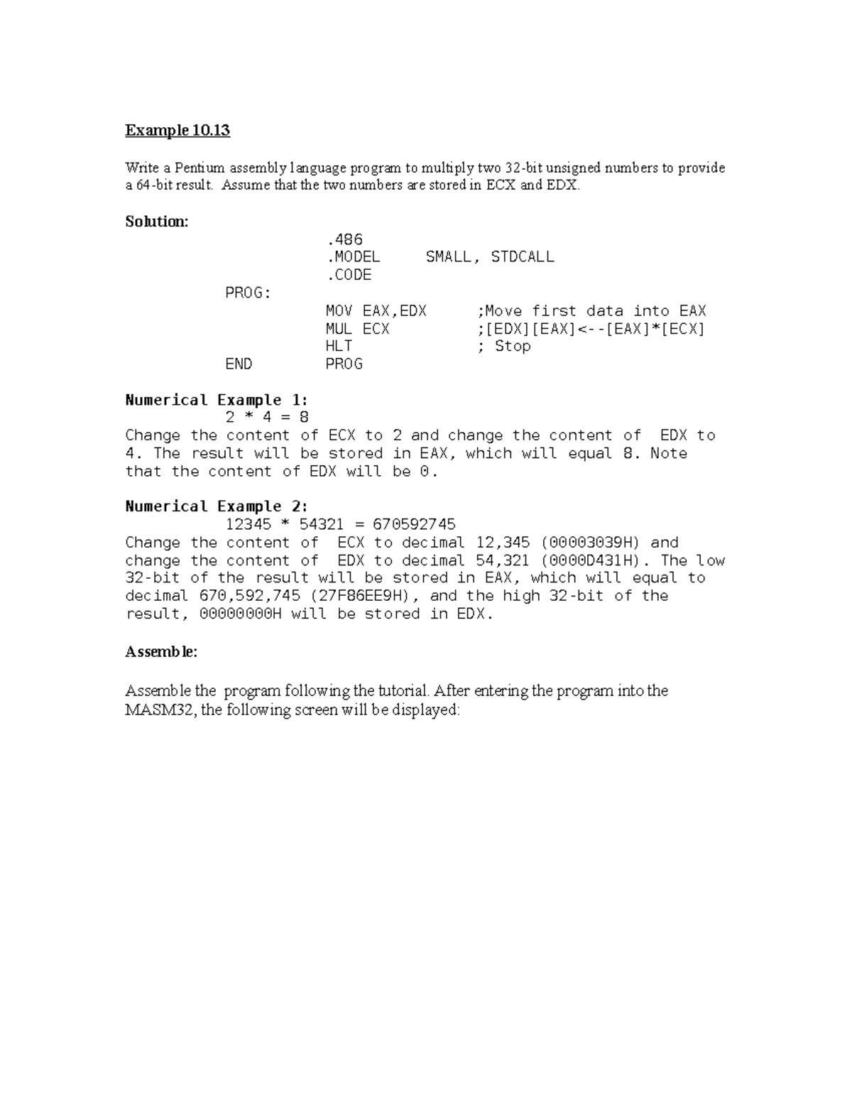 Ex 10.13 - Solution - Example 10. Write a Pentium assembly language ...