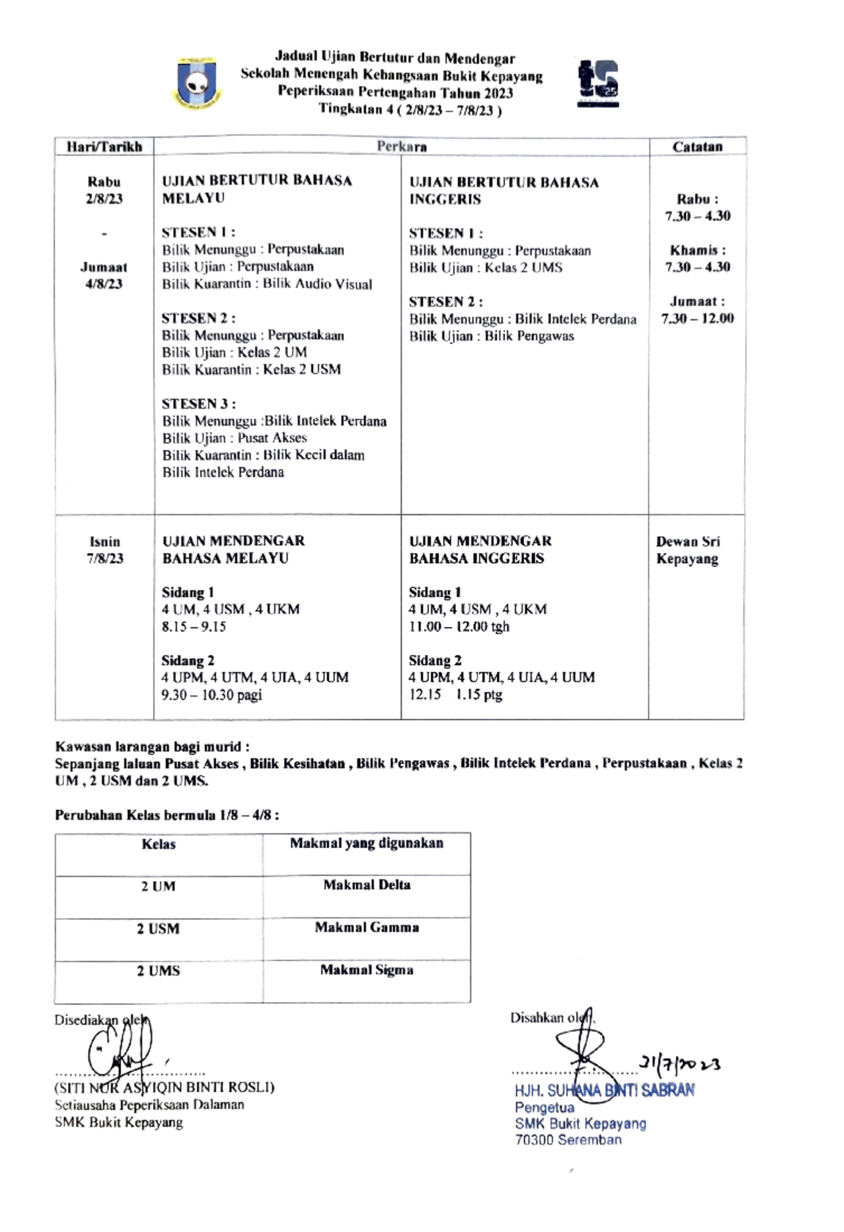 Jadual UBBM UBBI - Hari/Tarikh Rabu 2/8/ Jumaat 4/8/ Isnin 7/8/ U ...