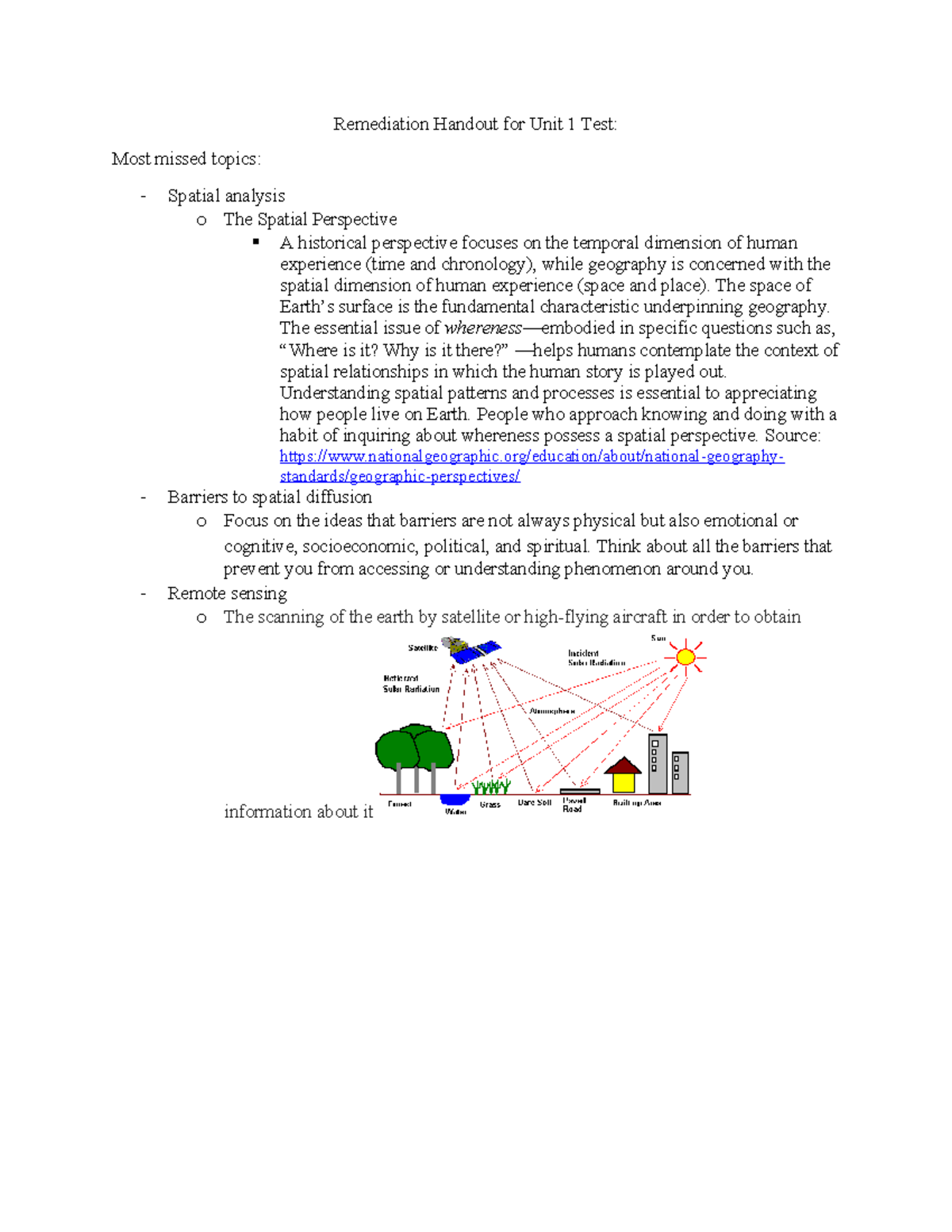 Remediation Handout for Unit 1 Test - The space of Earth’s surface is ...