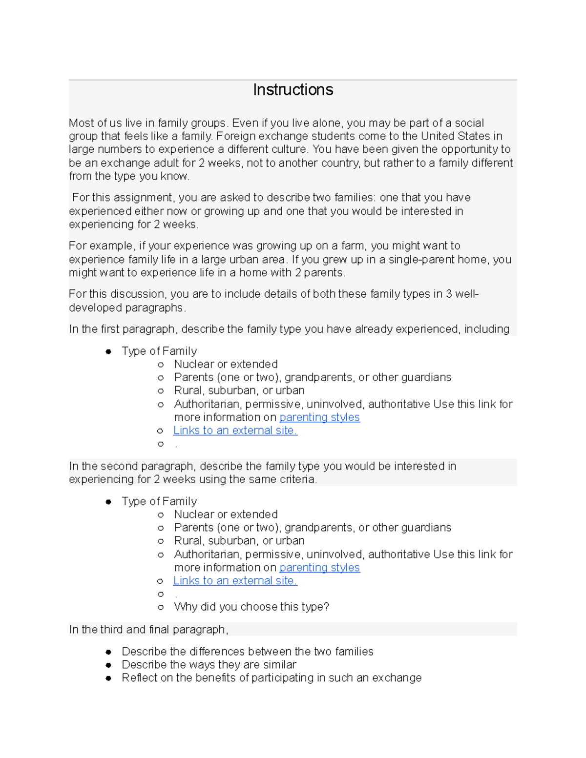 Unit 6 Discussion - Your Family - Instructions Most of us live in ...