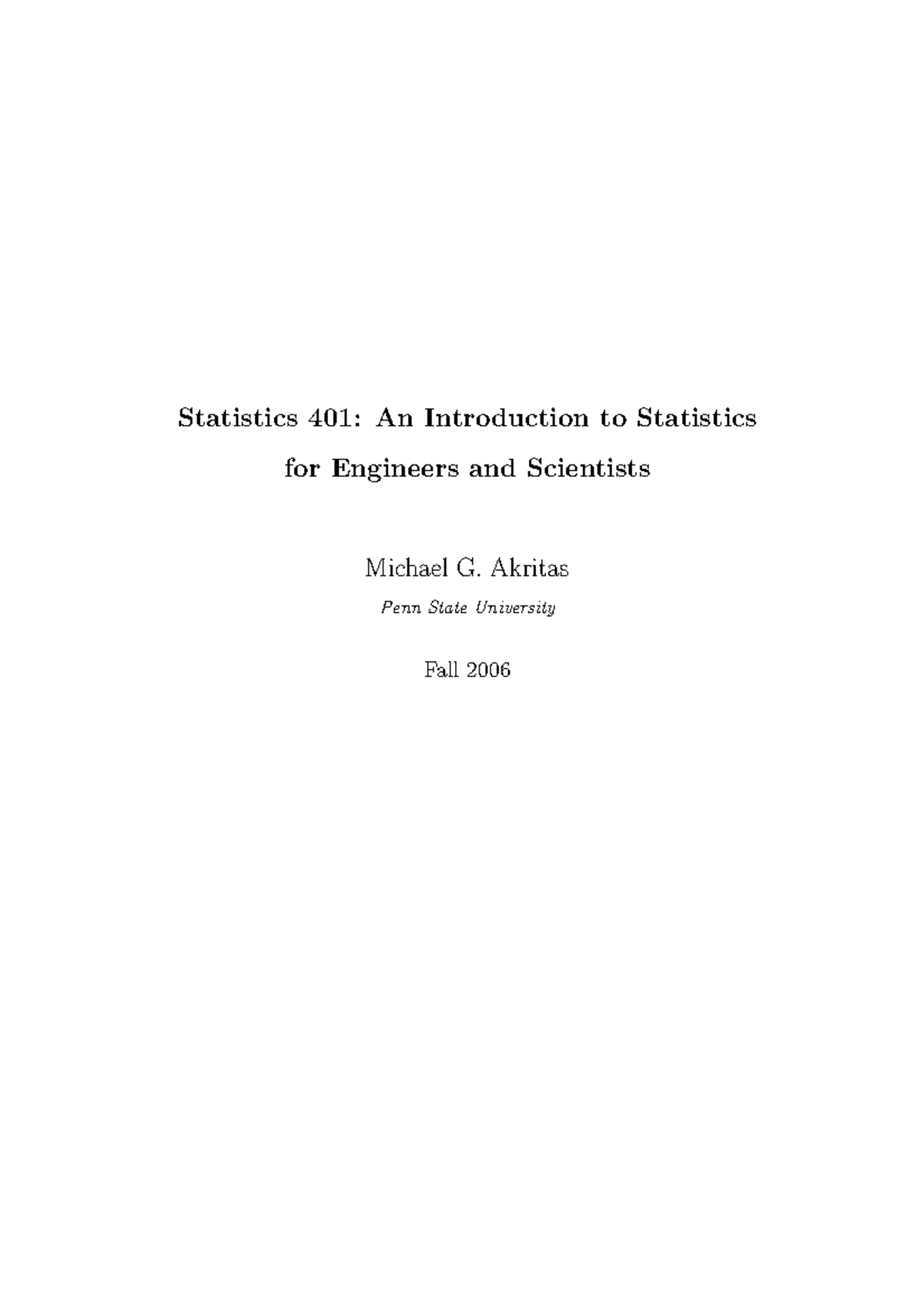 Stat 401 textbook - Statistics 401: An Introduction to Statistics for ...