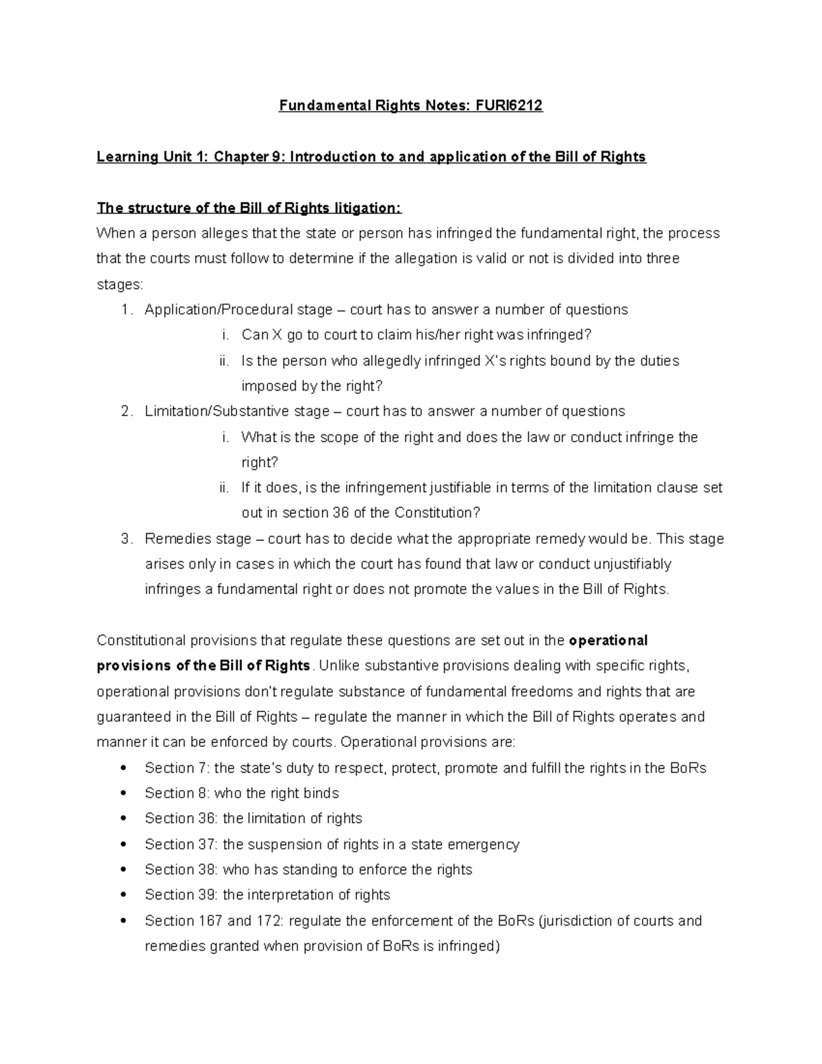 Fundamental Rights Notes - LU1 - Fundamental Rights Notes: FURI ...