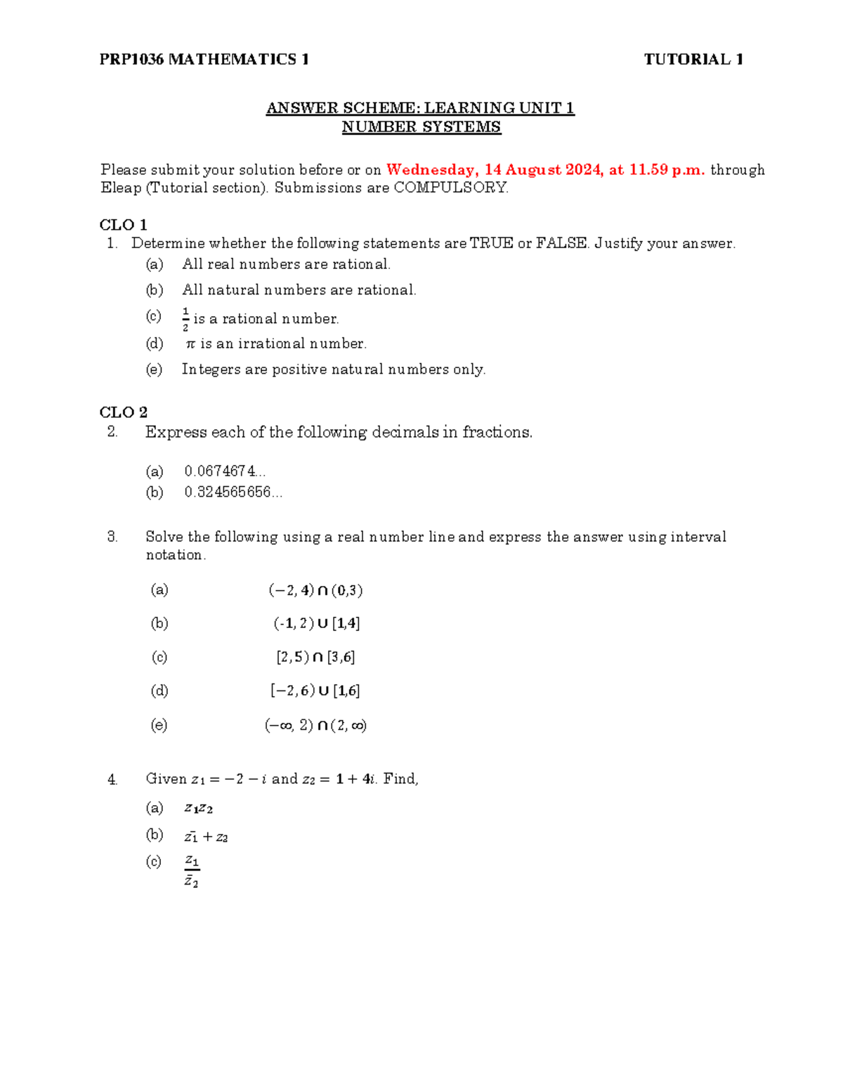 Tutorial LU1 PRP1036 - test - PRP1036 MATHEMATICS 1 TUTORIAL 1 ANSWER ...