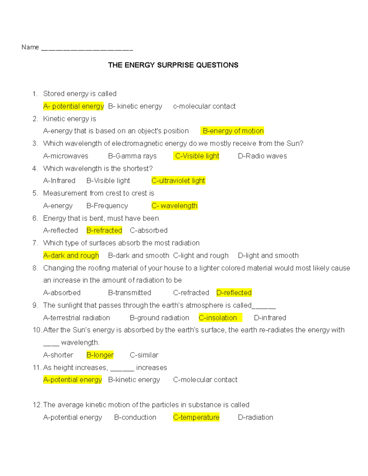 Energy Review 2023 - Name _________________________ THE ENERGY SURPRISE ...