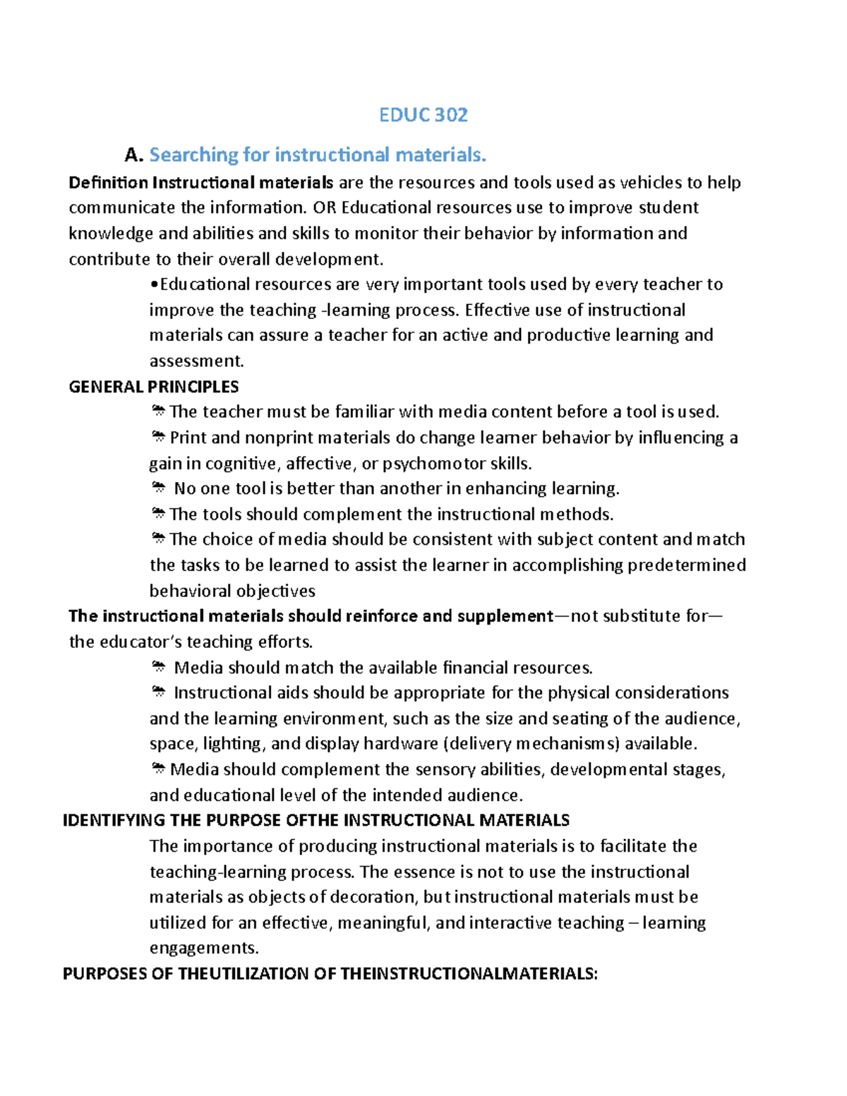 EDUC-302-reviewer - fdfd - EDUC 302 A. Searching for instructional ...