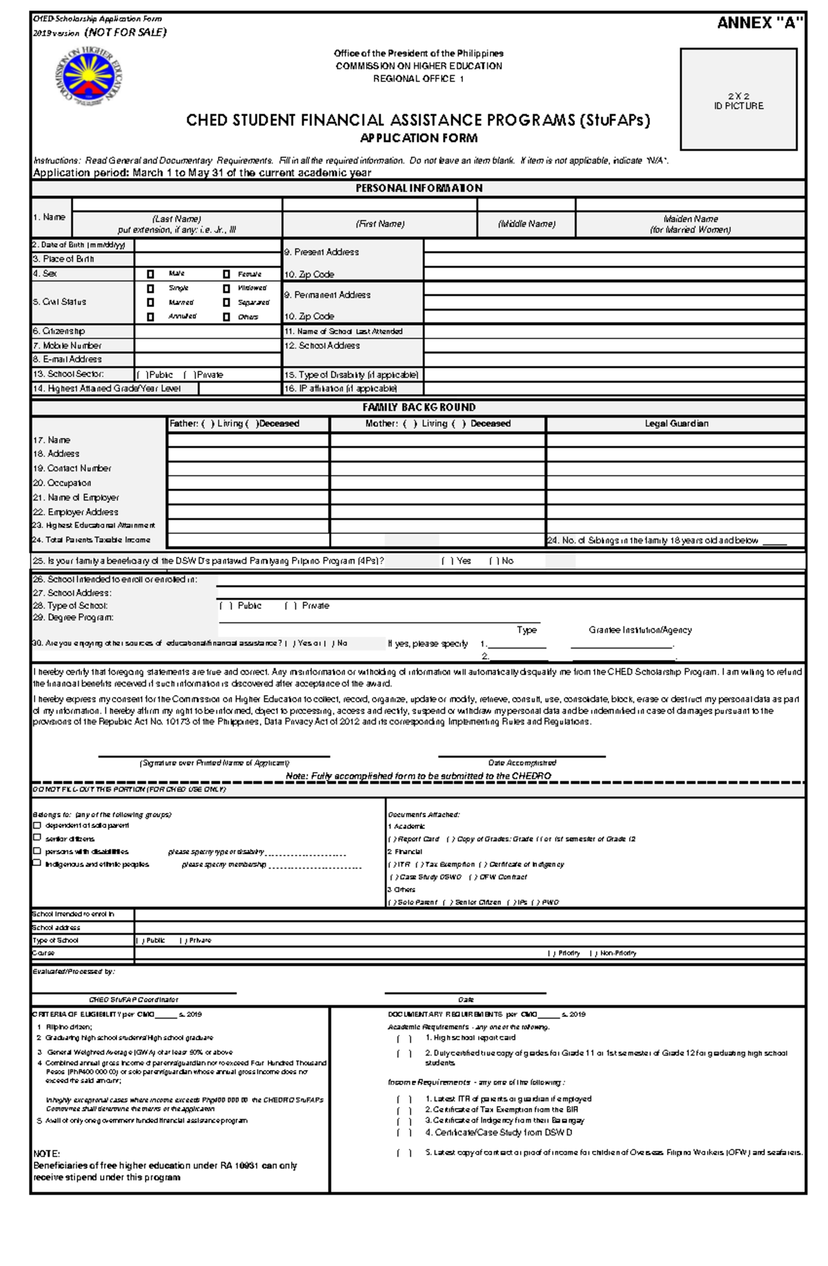 2019 Annex A CHED Stu FAPs Application Form - Female 10. Zip Code ...