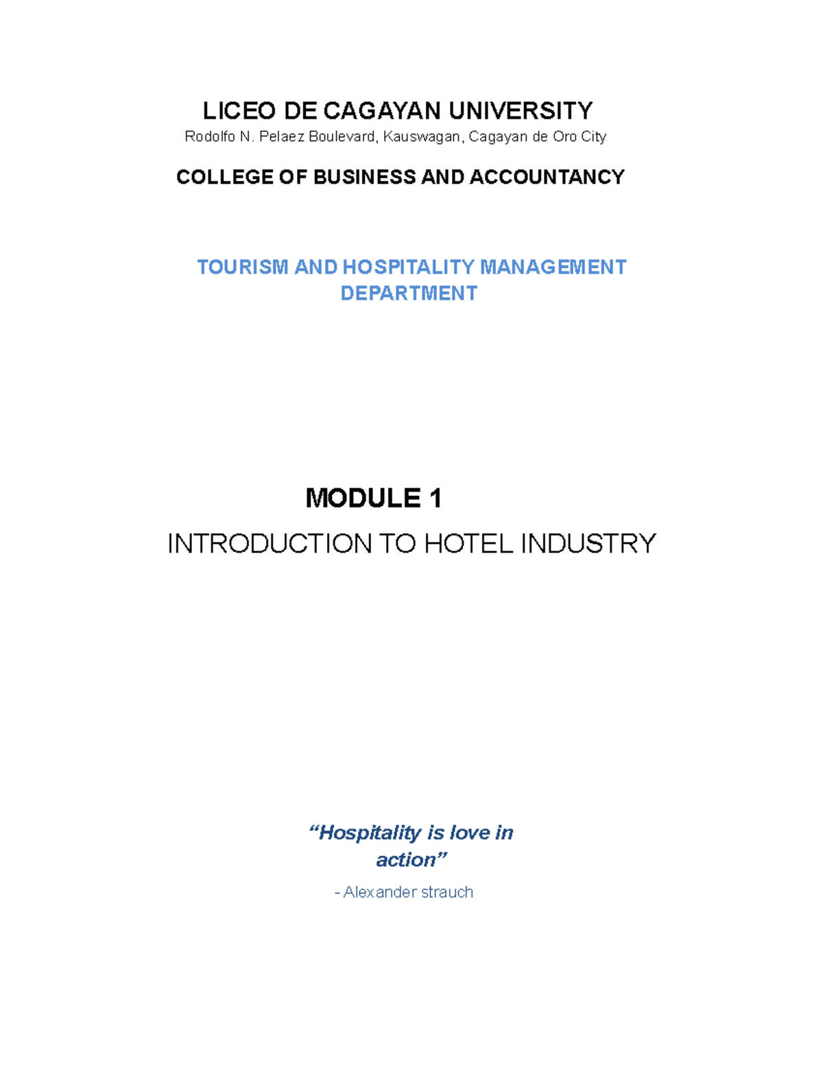 Introduction TO Hotel Industry 2 - LICEO DE CAGAYAN UNIVERSITY Rodolfo ...