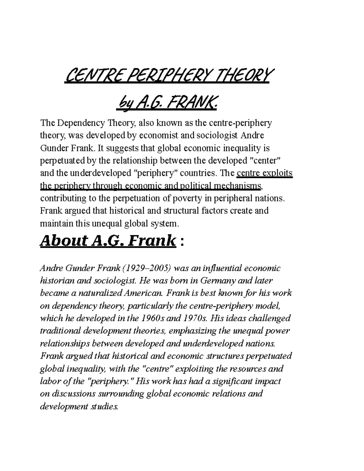 Center Periphery Theory - CER PEH TEY b A. FAK. ####### The Dependency ...