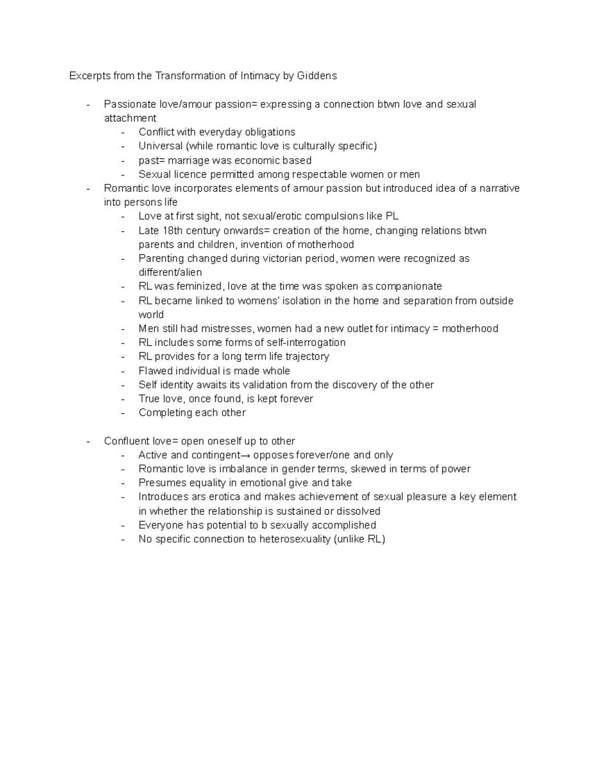 Giddens Transformation of Intimacy - Excerpts from the Transformation ...