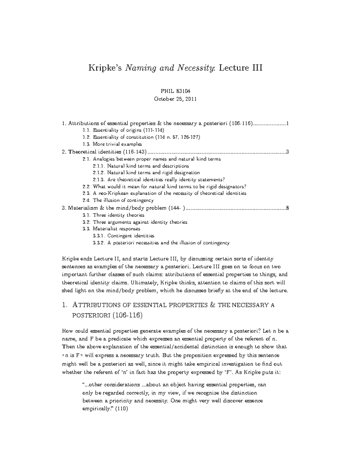 Kripke’s Naming and Necessity Lecture III - Kripke’s Naming and ...