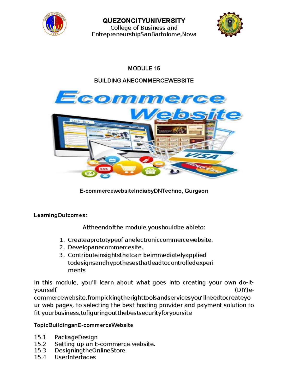 Lecture of Ecommerce - Module 15 - QUEZONCITYUNIVERSITY College of ...