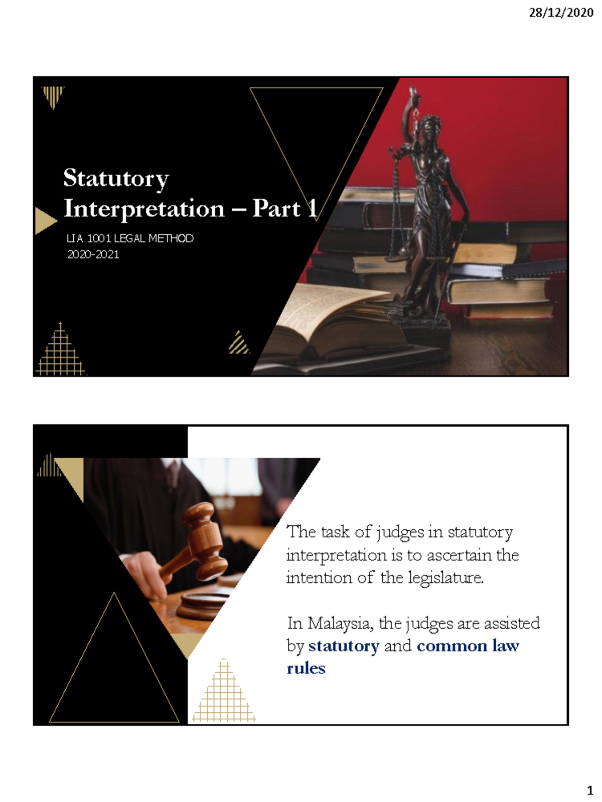 14. Statutory Interpretation – Part 1 (lecture) - Legal Method - Studocu