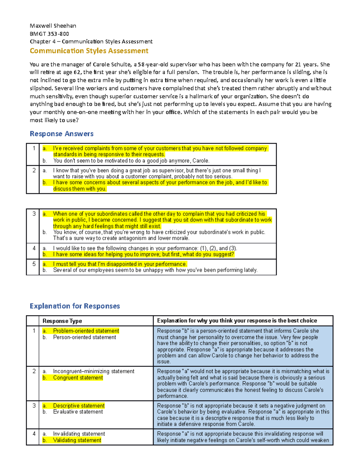 2021 – BMGT 353 Organizational Behavior - Ch. 4 Survey Assignment ...