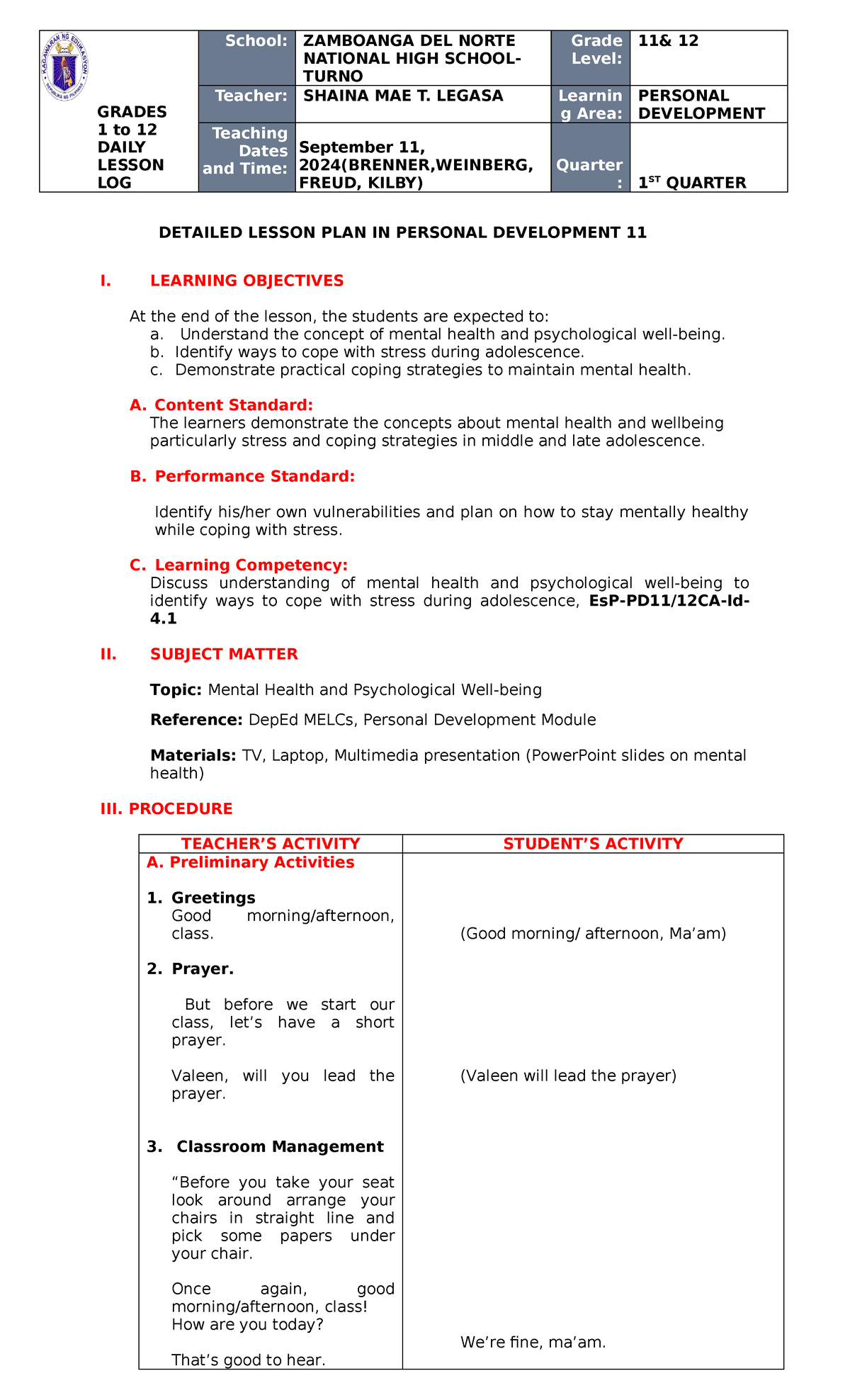 Perdev-mod4 week4-DAY 1 - GRADES 1 to 12 DAILY LESSON LOG School ...