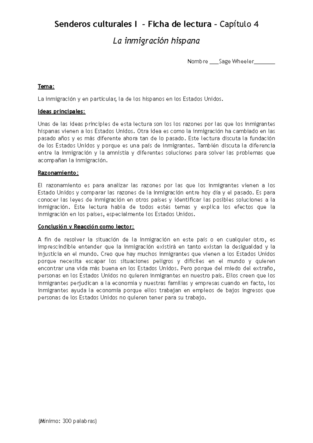 Cap 4 La inmigración hispana - Senderos culturales I - Ficha de lectura ...