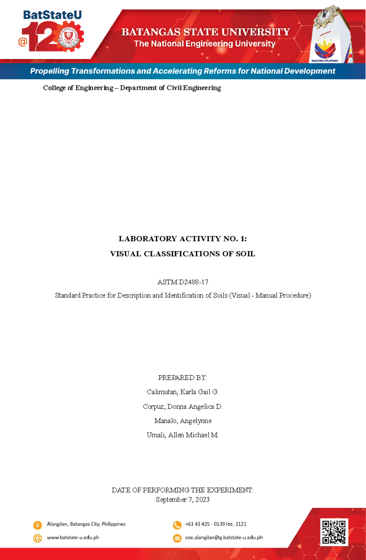 Group 2 - Lab 1 - Laboratory Experiment No. 5 Determination of Unit ...