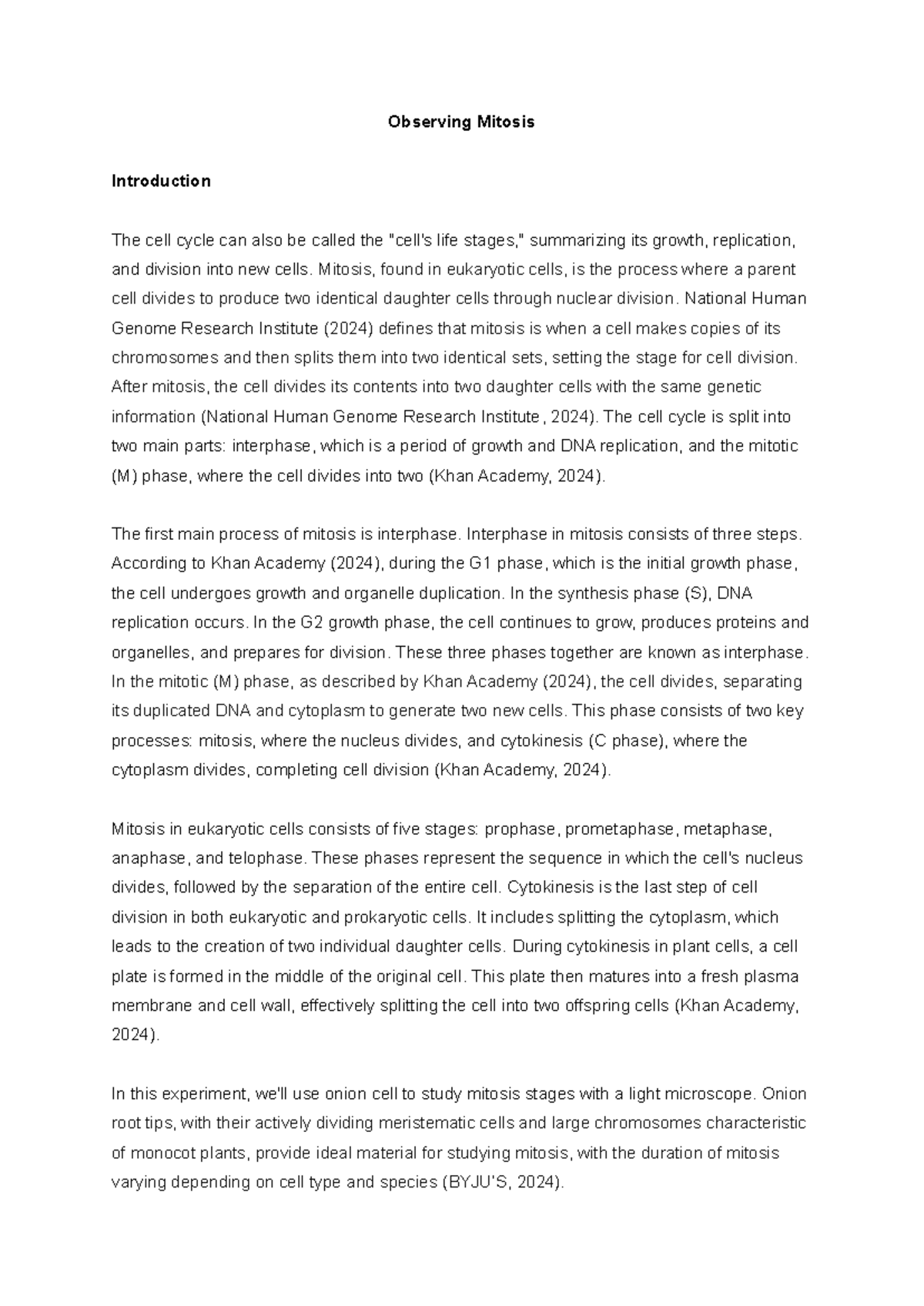 Observing Mitosis - Observing Mitosis Introduction The cell cycle can ...