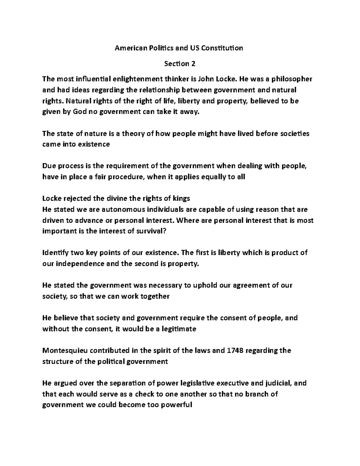 American Politics and US Constitution section 2 - He was a philosopher ...