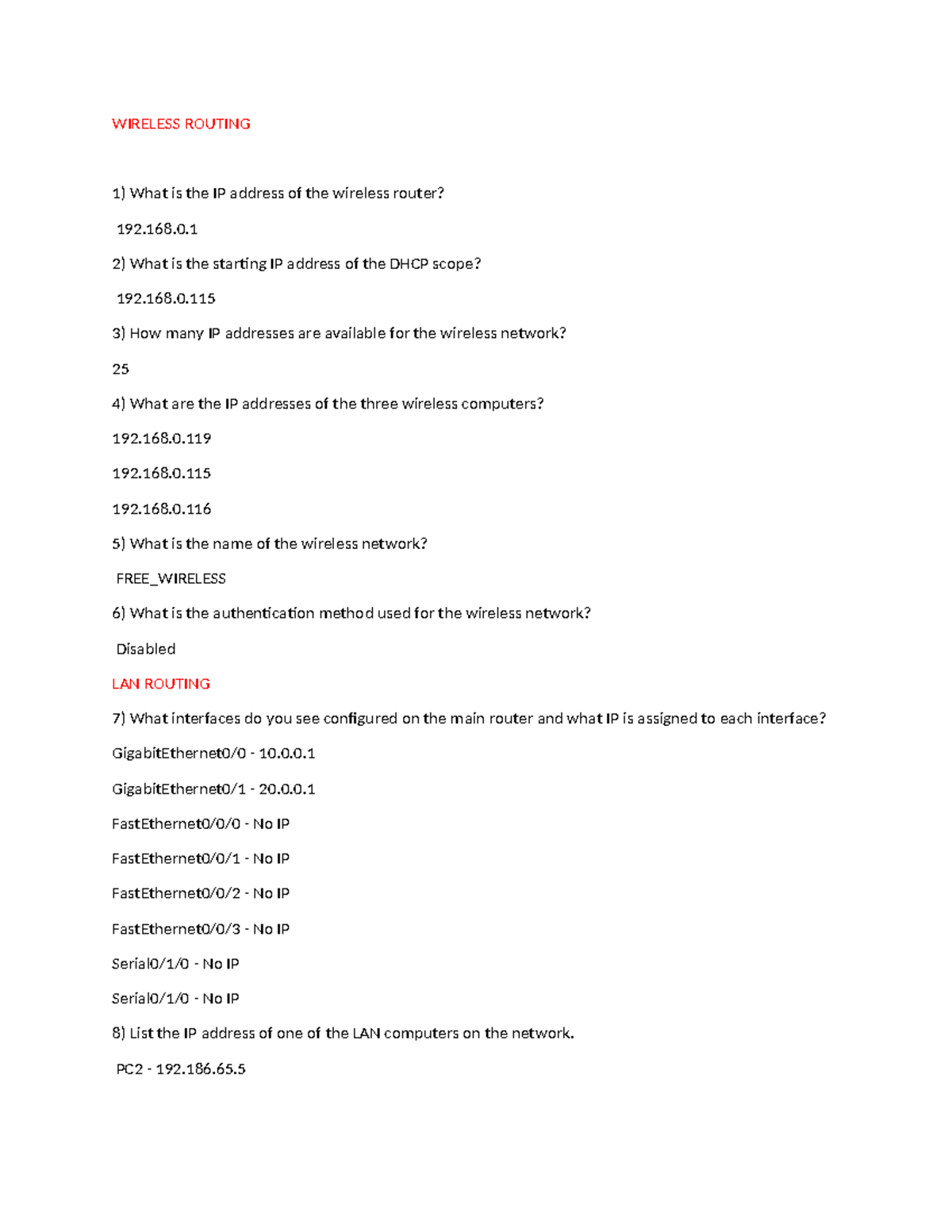 Cyb 210 Network Configuration Scavenger Hunt Pj Wireless Routing What Is The Ip Address Of The