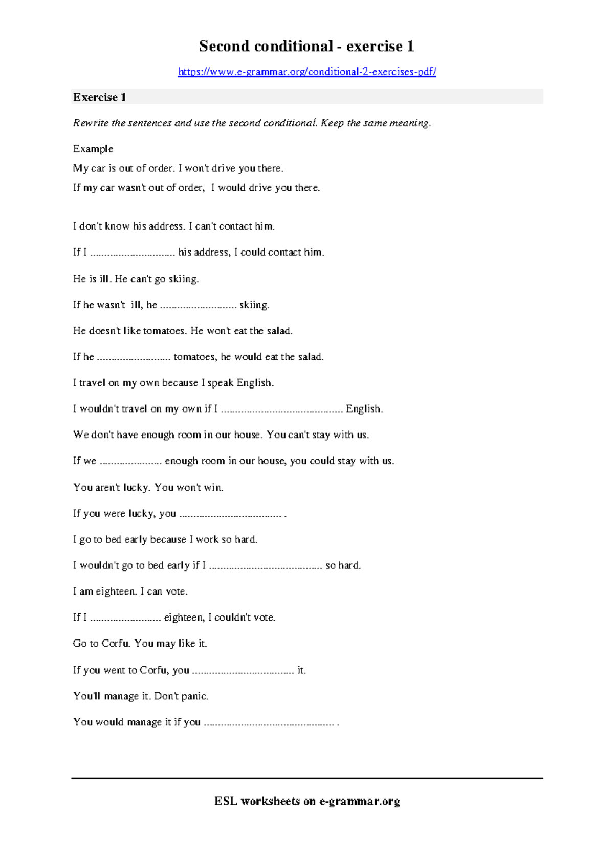 Second conditional exercise 1 - Second conditional - exercise 1 - Studocu