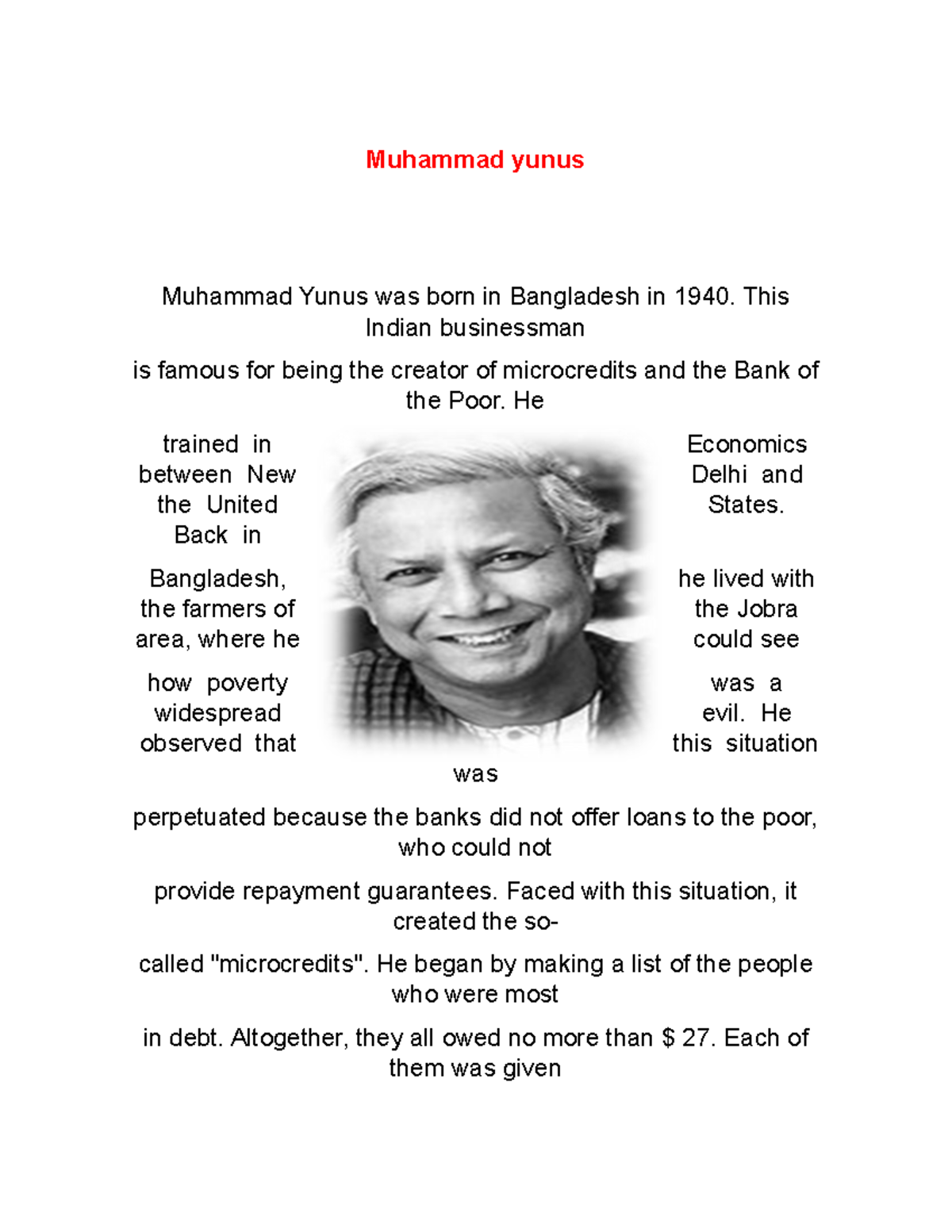 Cronica ingles - Muhammad yunus Muhammad Yunus was born in Bangladesh ...