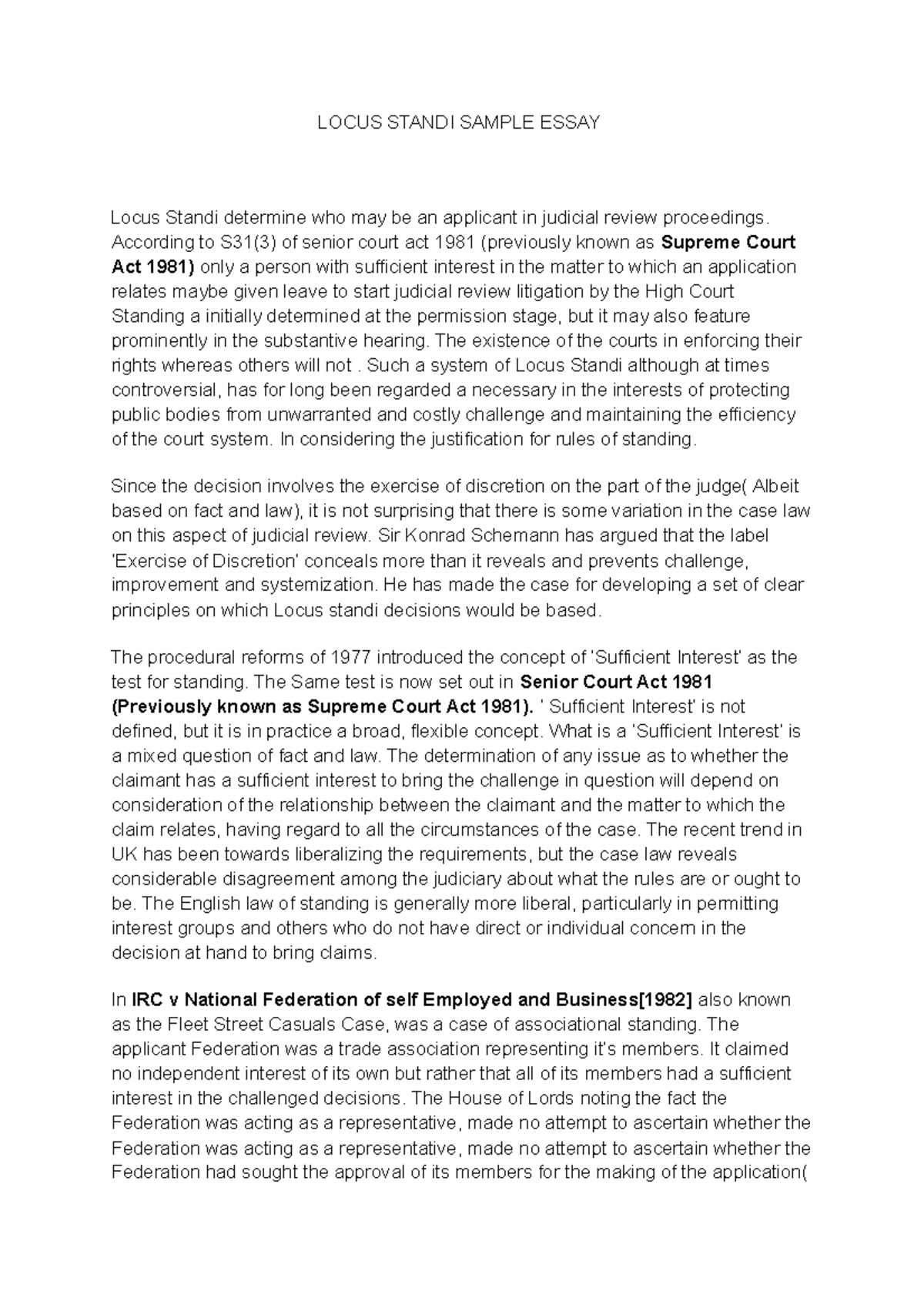 Locus Standi Sample Essay - LOCUS STANDI SAMPLE ESSAY Locus Standi ...