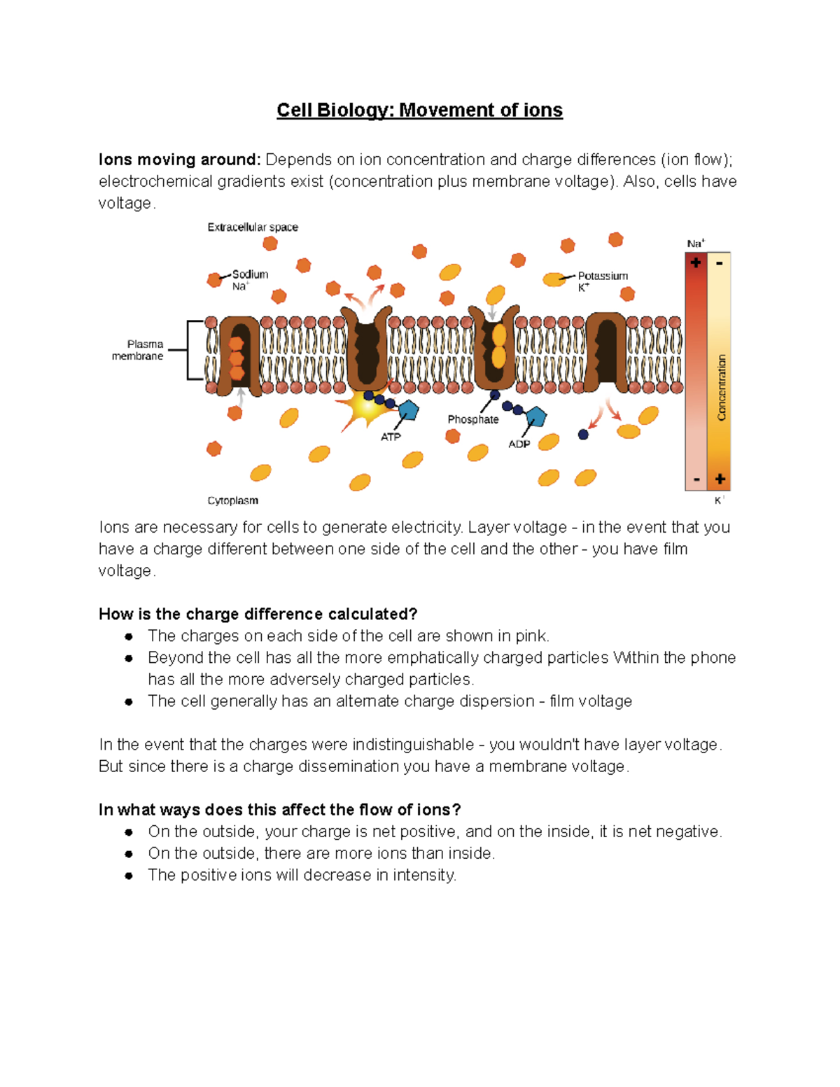 Cell Biology Movement of ions - Also, cells have voltage. Ions are ...