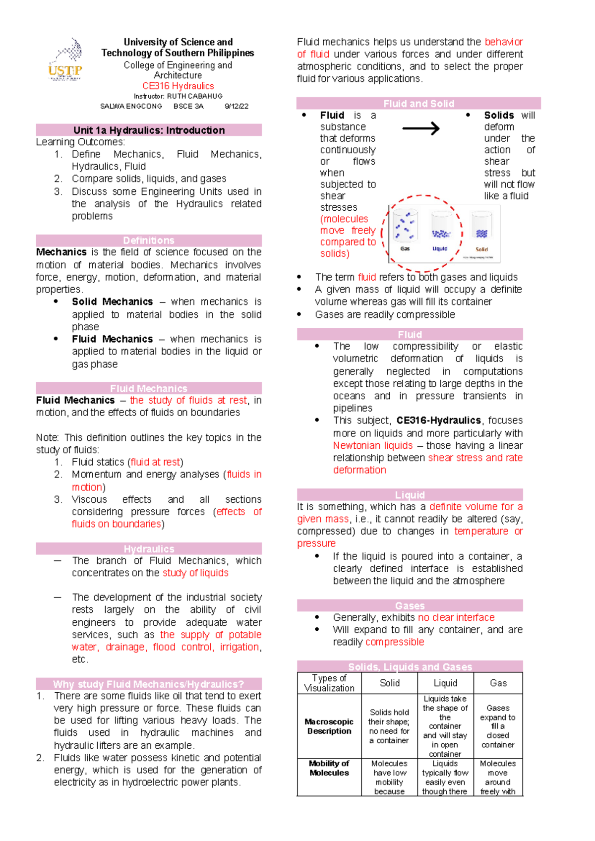 Fluid Mechanics Principles and Introduction - University of Science and Technology of Southern ...