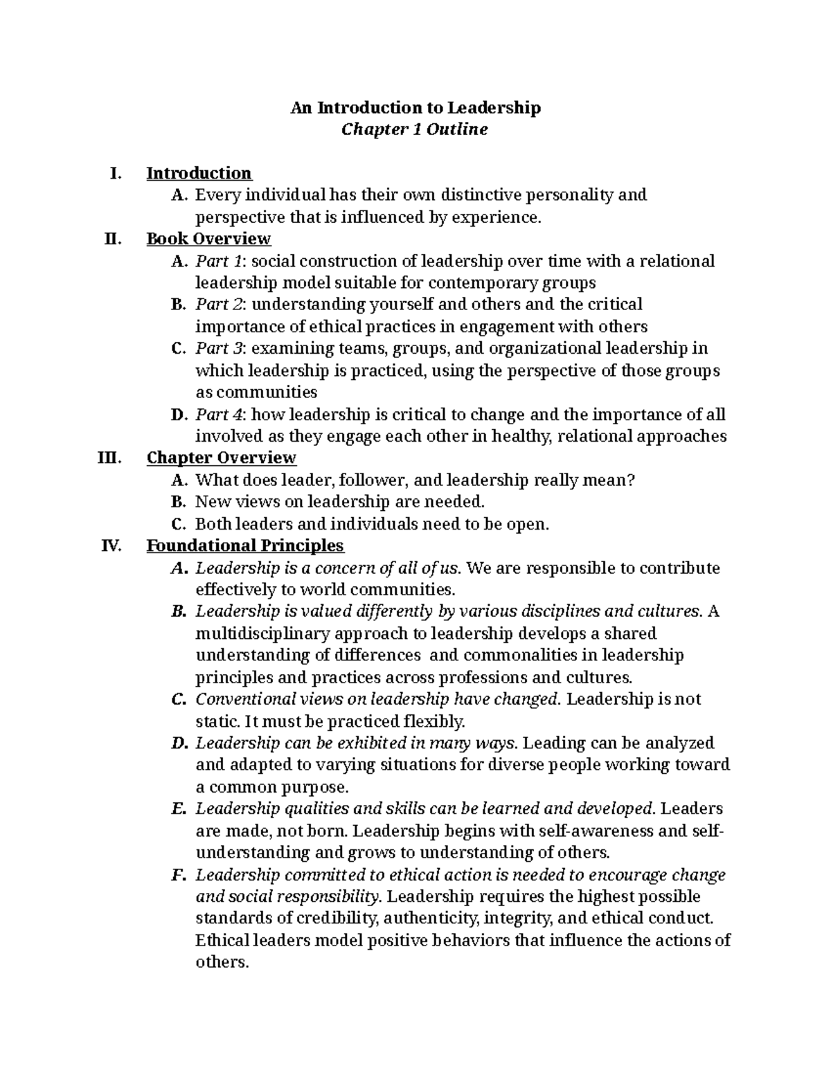 COUN 350 Chapter 1 Outline - An Introduction to Leadership Chapter 1 ...