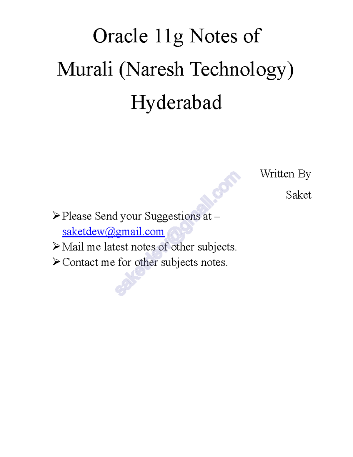 Pdfcoffee - hi this is not completed - Oracle 11g Notes of Murali ...