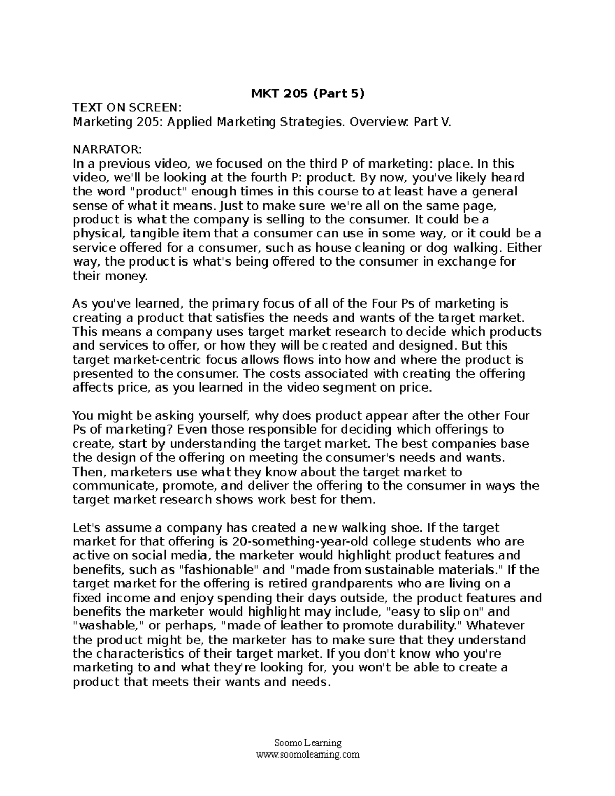 MKT 205 Part 5 Transcript - MKT 205 (Part 5) TEXT ON SCREEN: Marketing ...