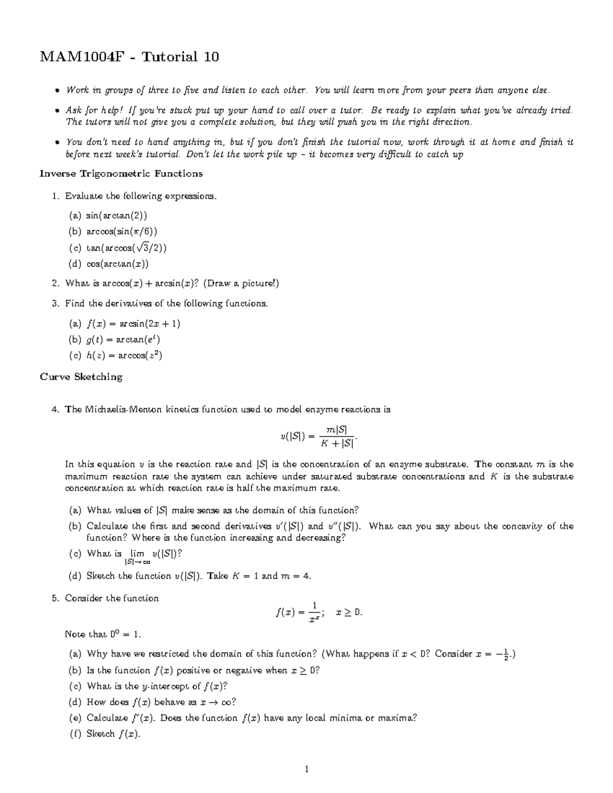 Tutorial 10 new - MAM1004F - Tutorial 10 Work in groups of three to ...
