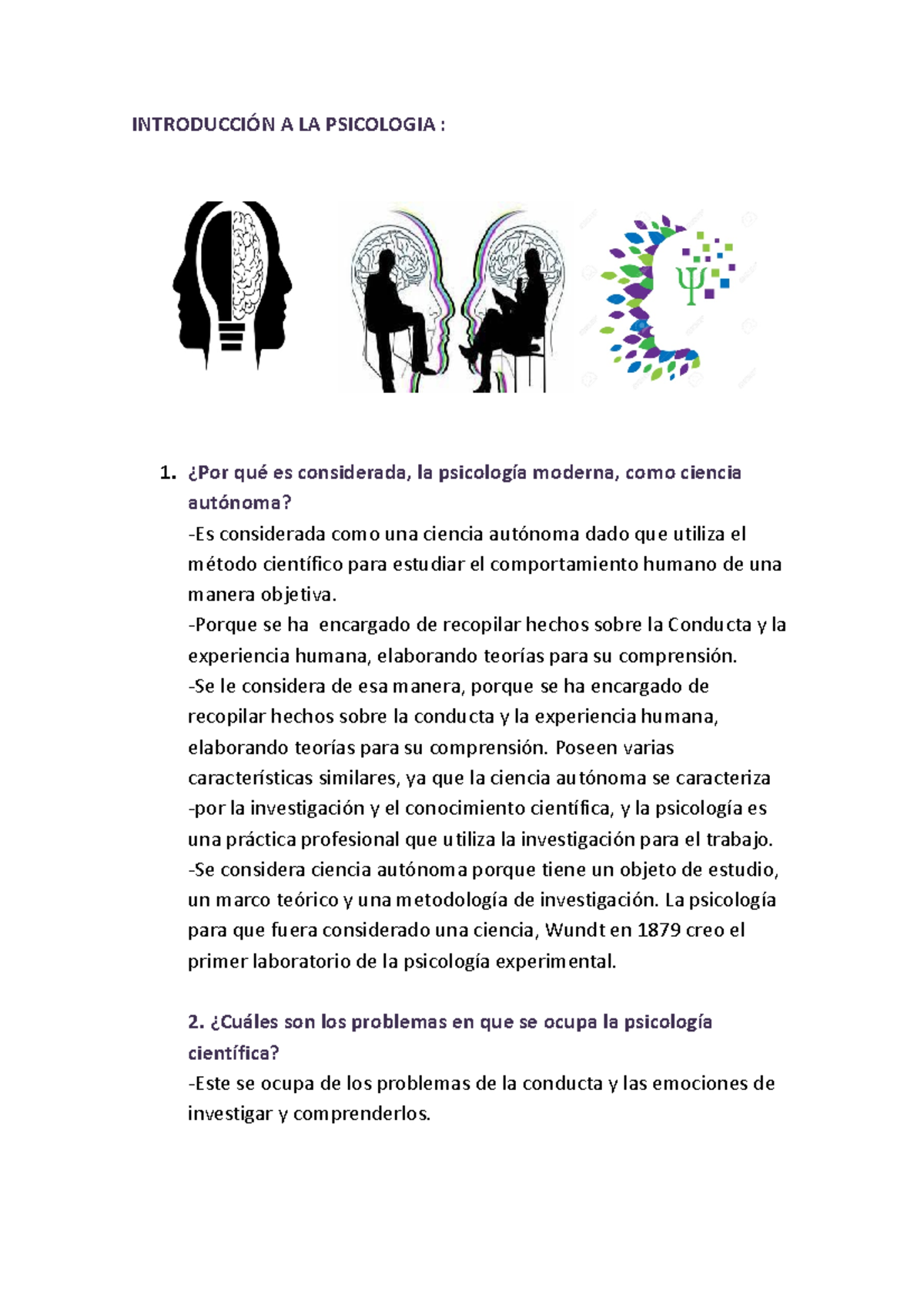 Introducción A LA Psicologia - INTRODUCCIÓN A LA PSICOLOGIA : ¿Por qué ...