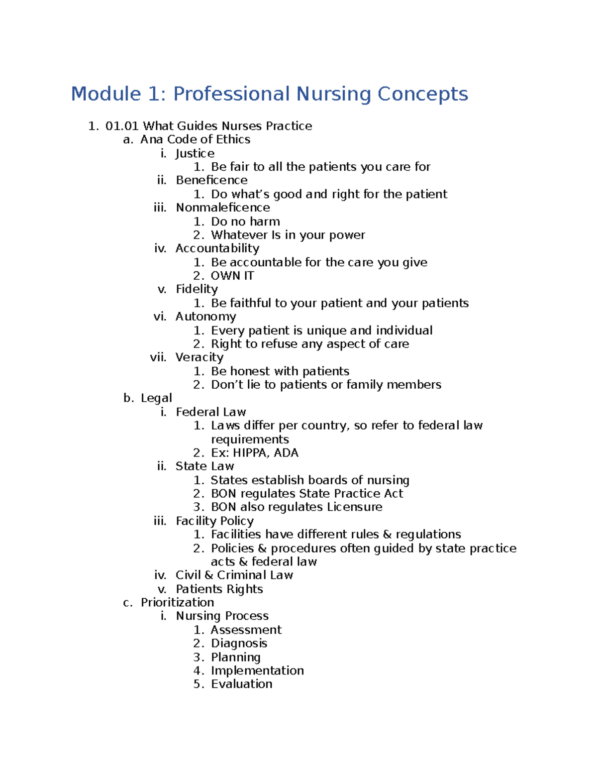 Nrsng 1st exam - Fundamentals of Nursing - Module 1: Professional ...